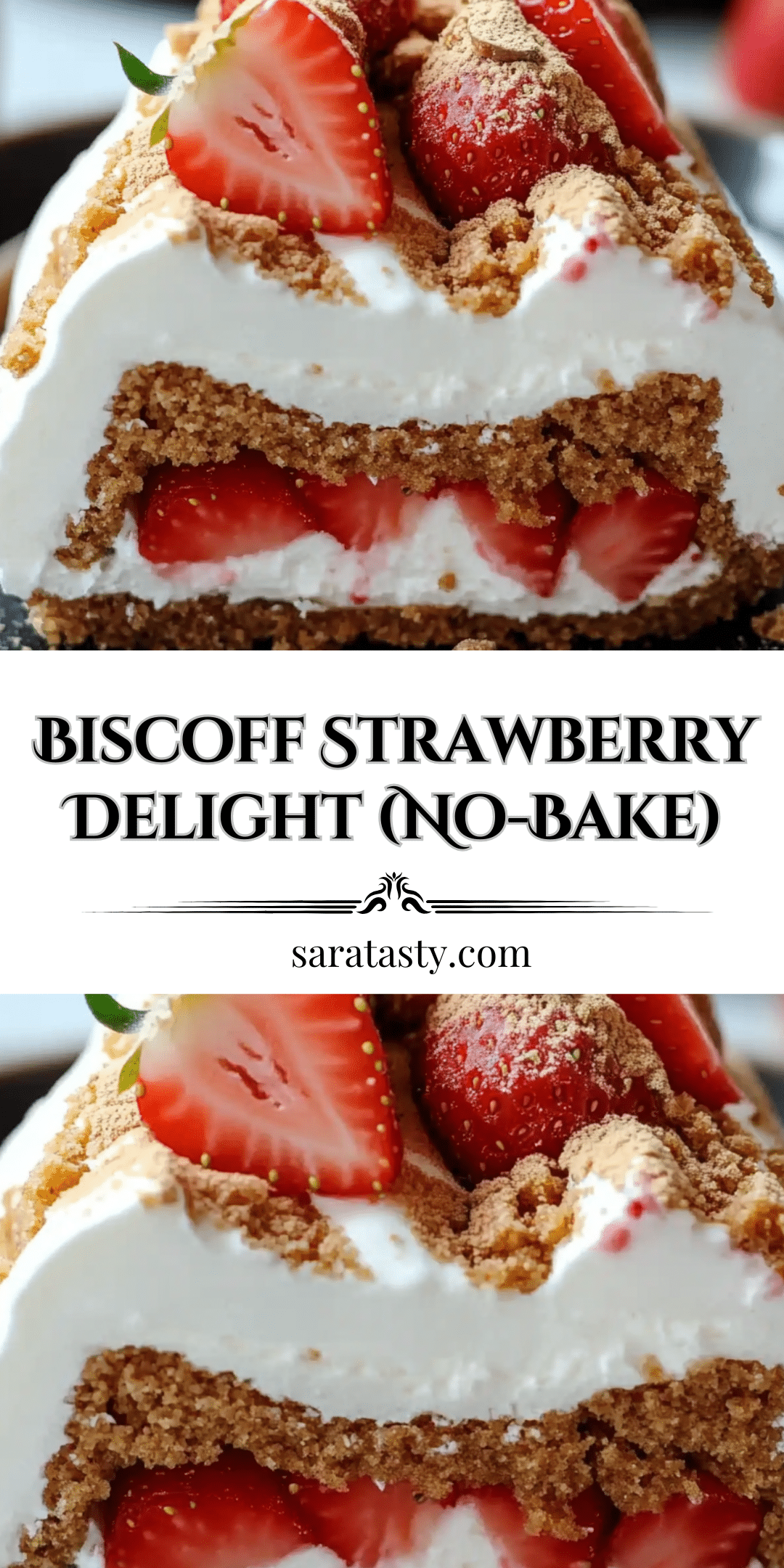 Home » Recipes » Desserts » Biscoff Strawberry Delight (No-Bake)