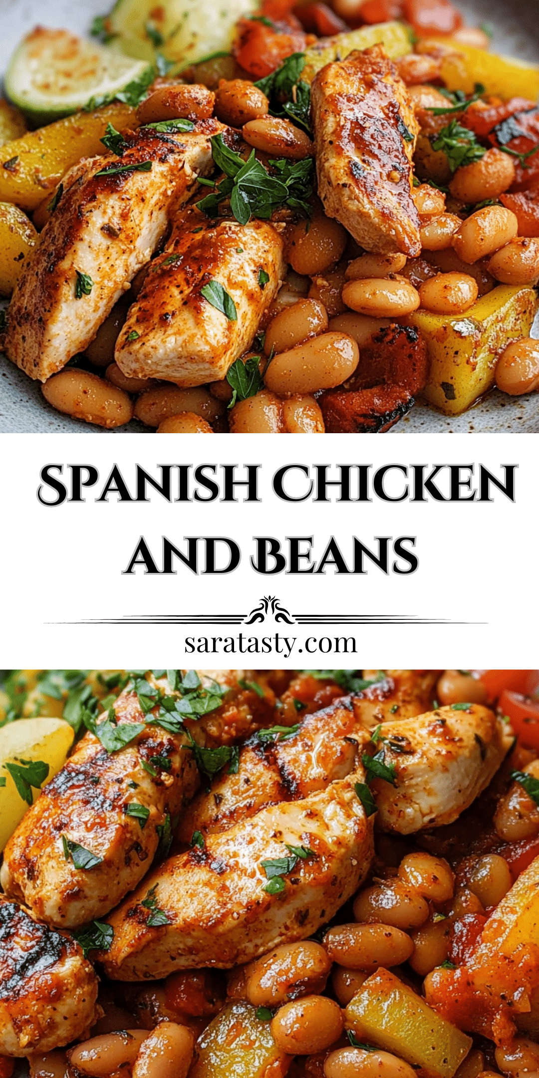 Home » Recipes » Dinners » Healthy Spanish Chicken and Beans