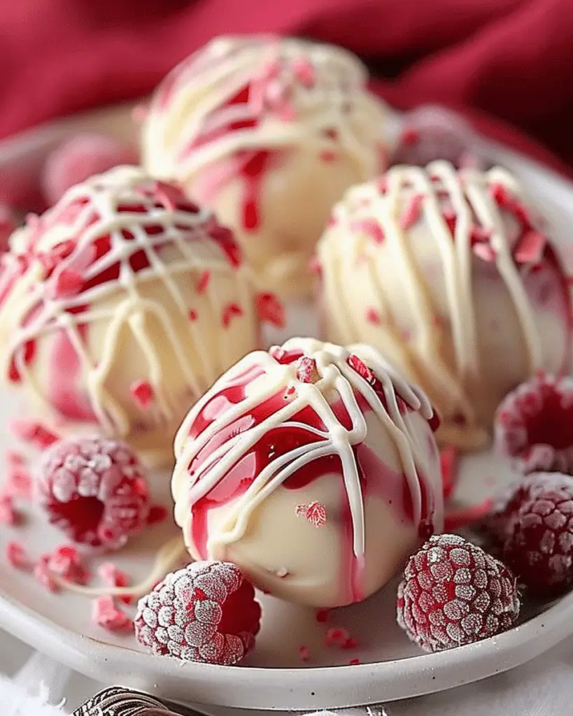 Home » Recipes » Desserts » White Chocolate Raspberry Cheesecake Balls