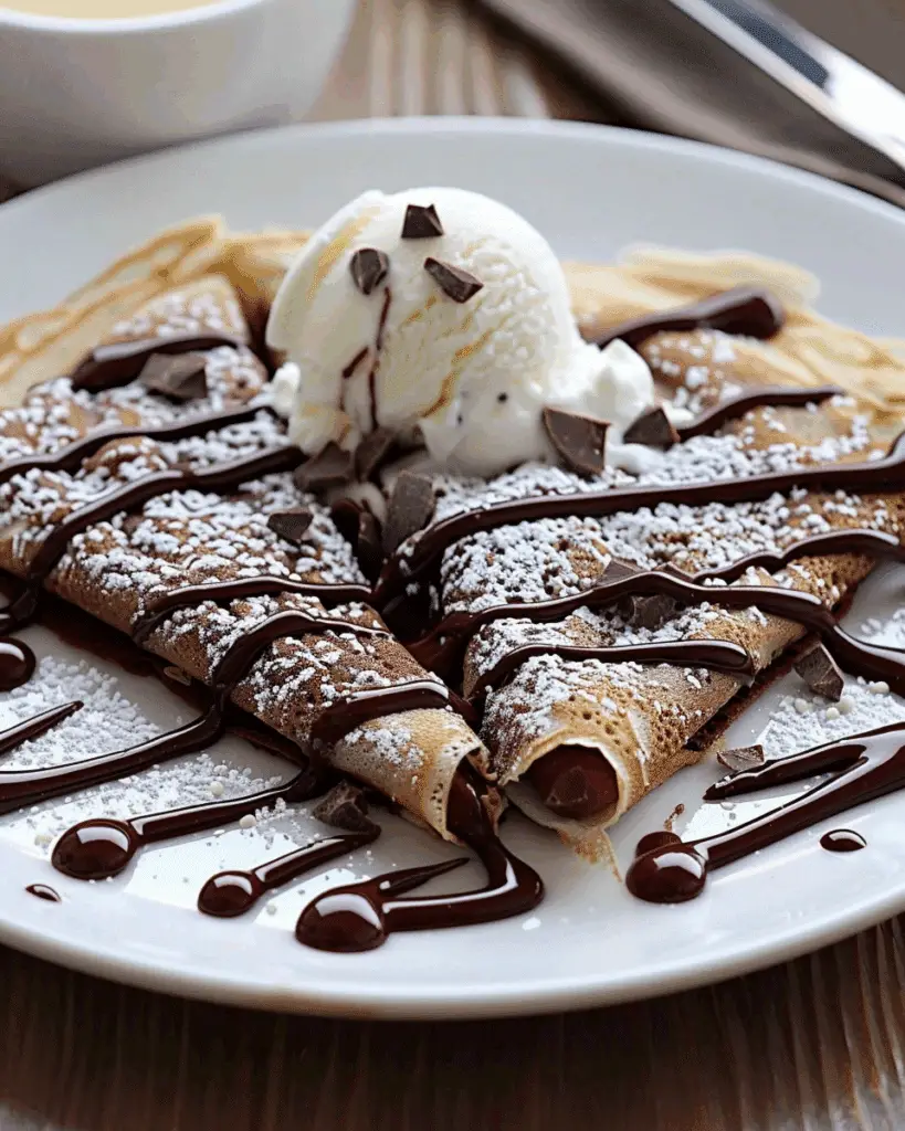 Home » Recipes » Desserts » Chocolate Brownie Dessert Crepes with Ice ...