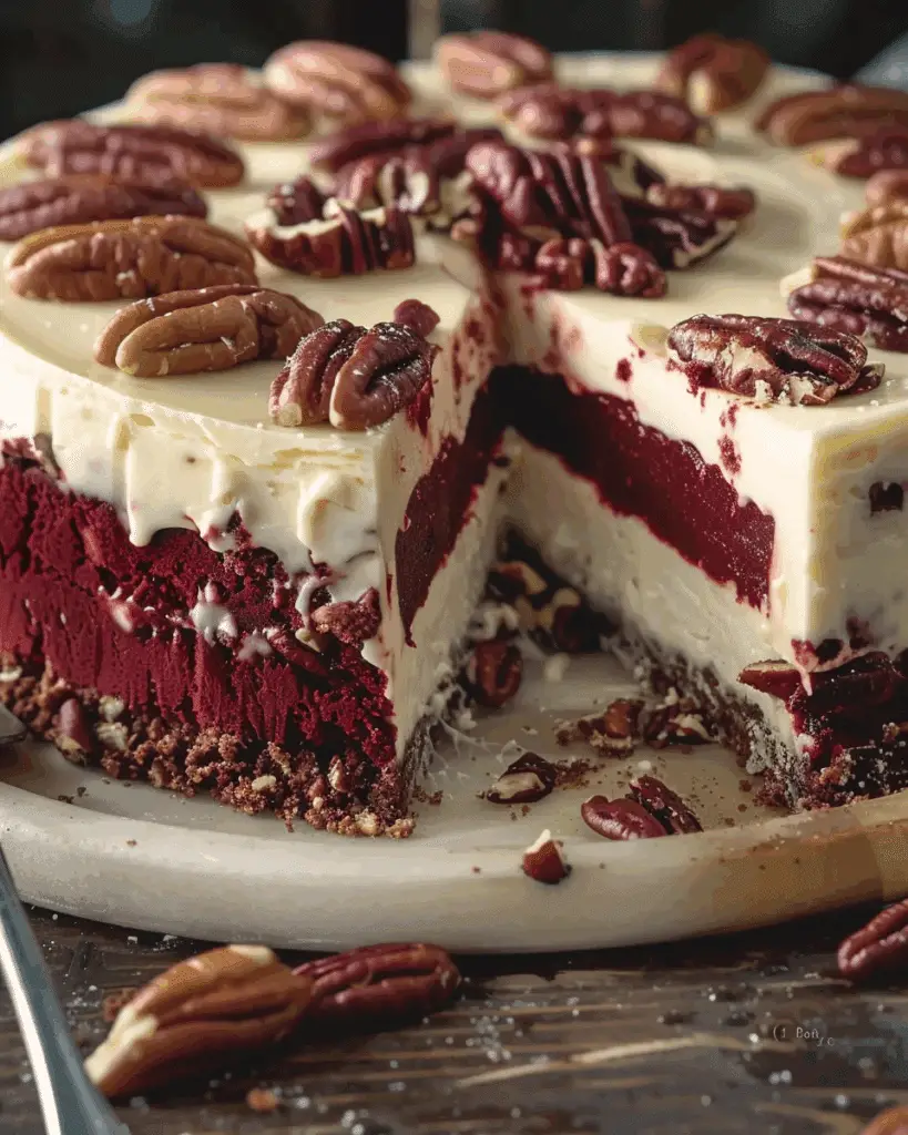 Home » Recipes » Desserts » Butter Pecan Red Velvet Cheesecake